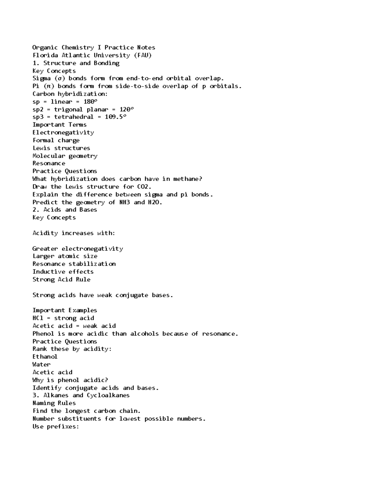 Organic Chemistry I Practice Notes (CHM 2210) - FAU Final Exam Prep ...