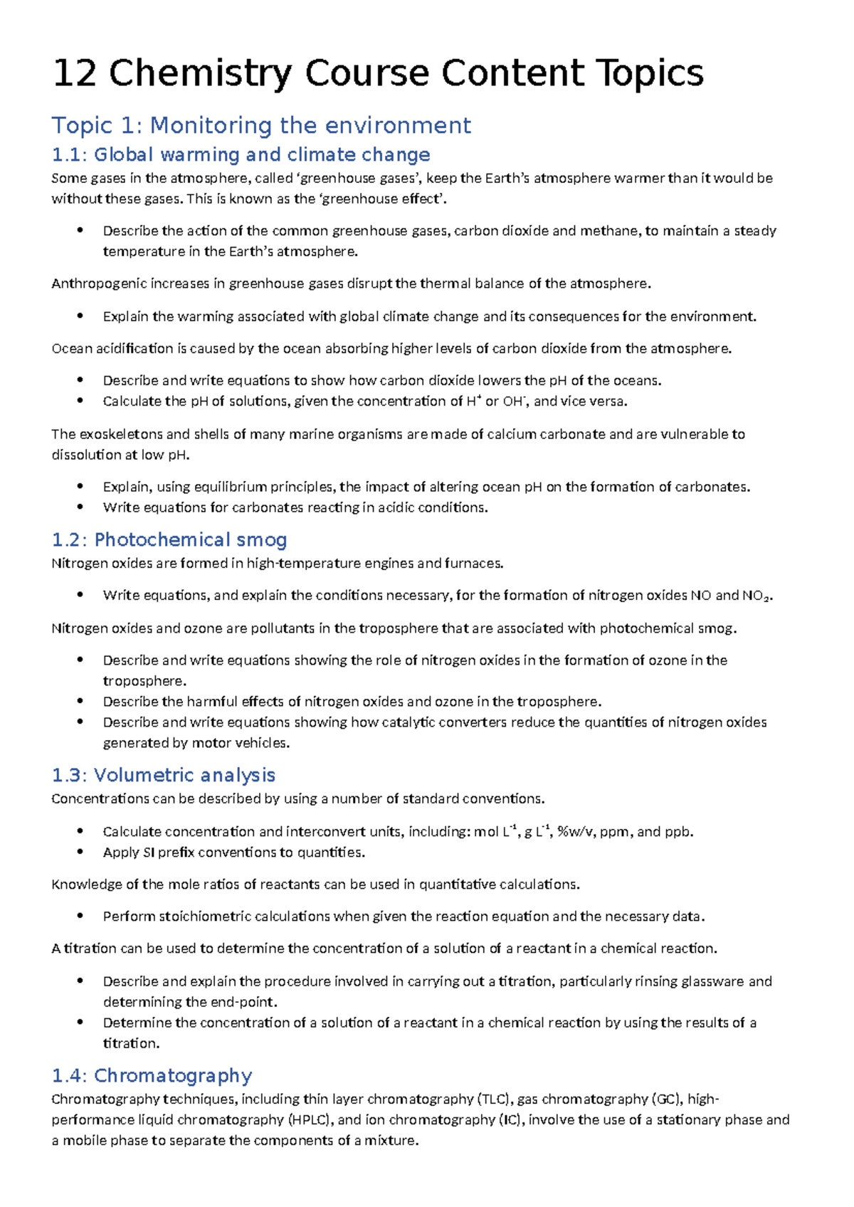 Chemistry 12: Comprehensive Course Content Overview - Studocu