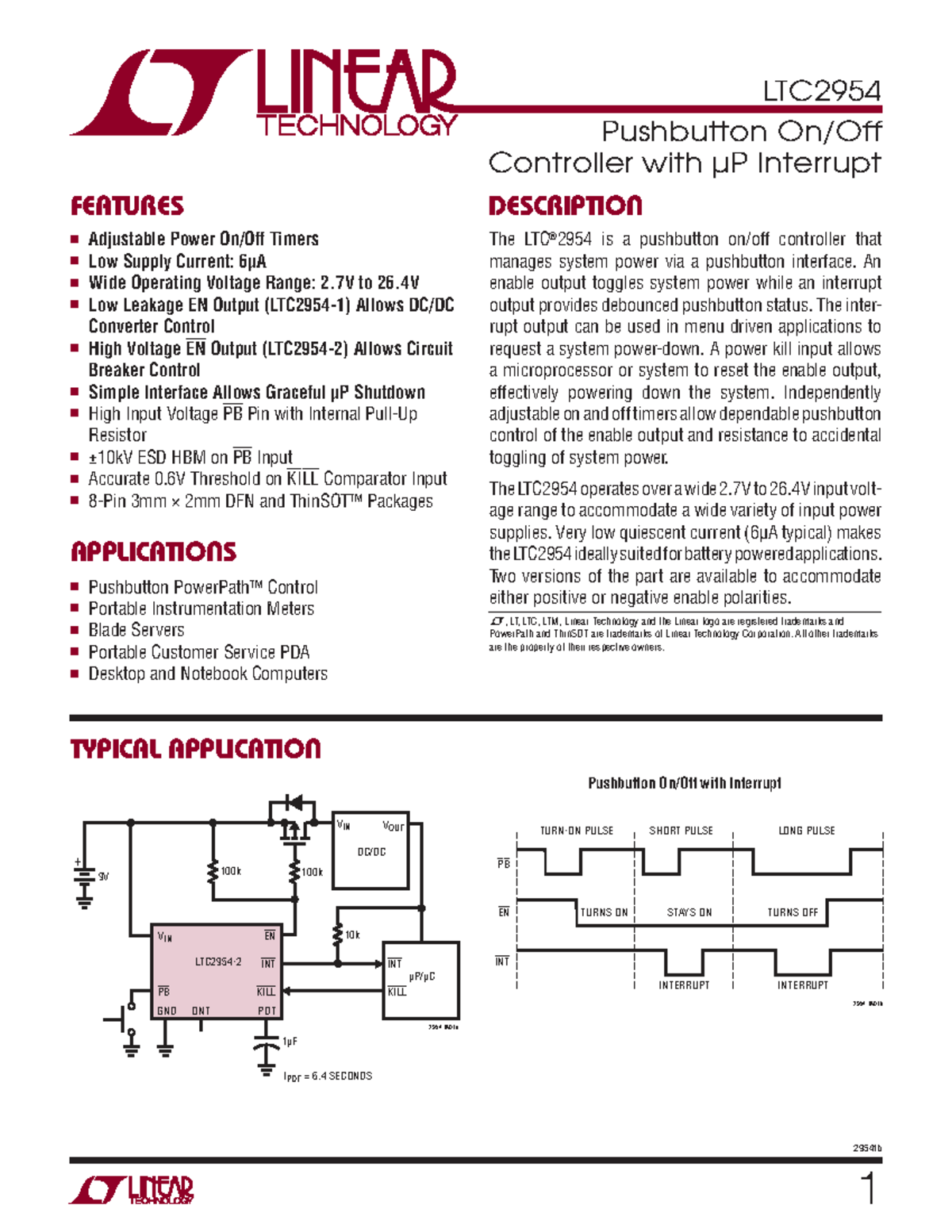 LTC2954 Pushbutton Controller Data Sheet - Detailed Overview - Studocu