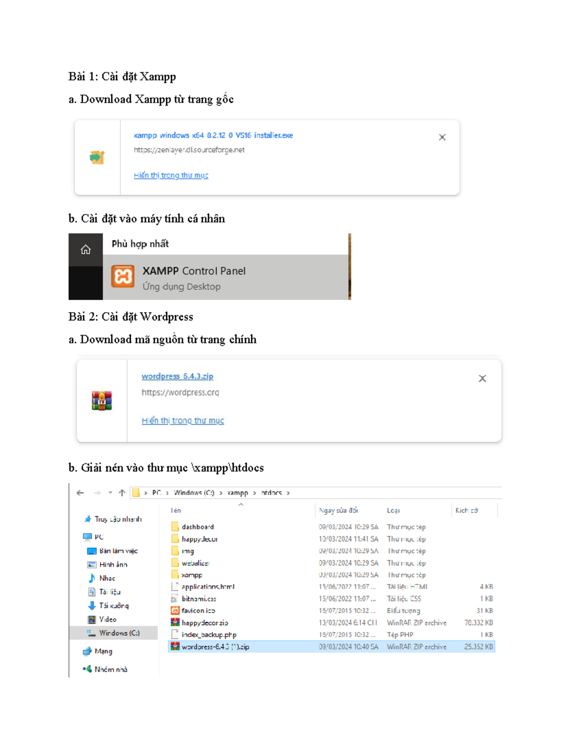 Lab2 - Thiết Kế WEB - Bài 1: Cài đặt Xampp a. Download Xampp từ trang gốc b. Cài đặt vào máy ...