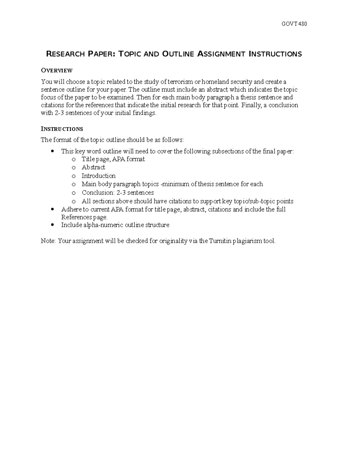 GOVT 480 Research Paper Topic & Outline Assignment Guidelines - Studocu