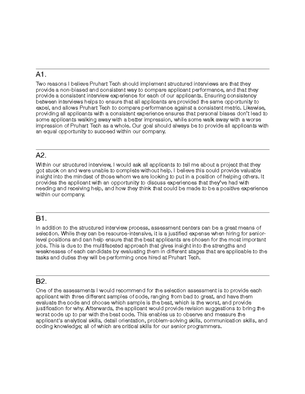 Task 3 - Structured Interviews & Assessment Centers at Pruhart Tech ...