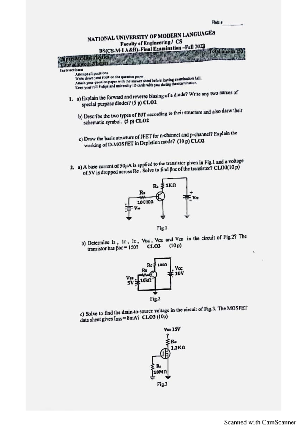 Applied Physics Final Exam CS 2023 - National University of Modern ...