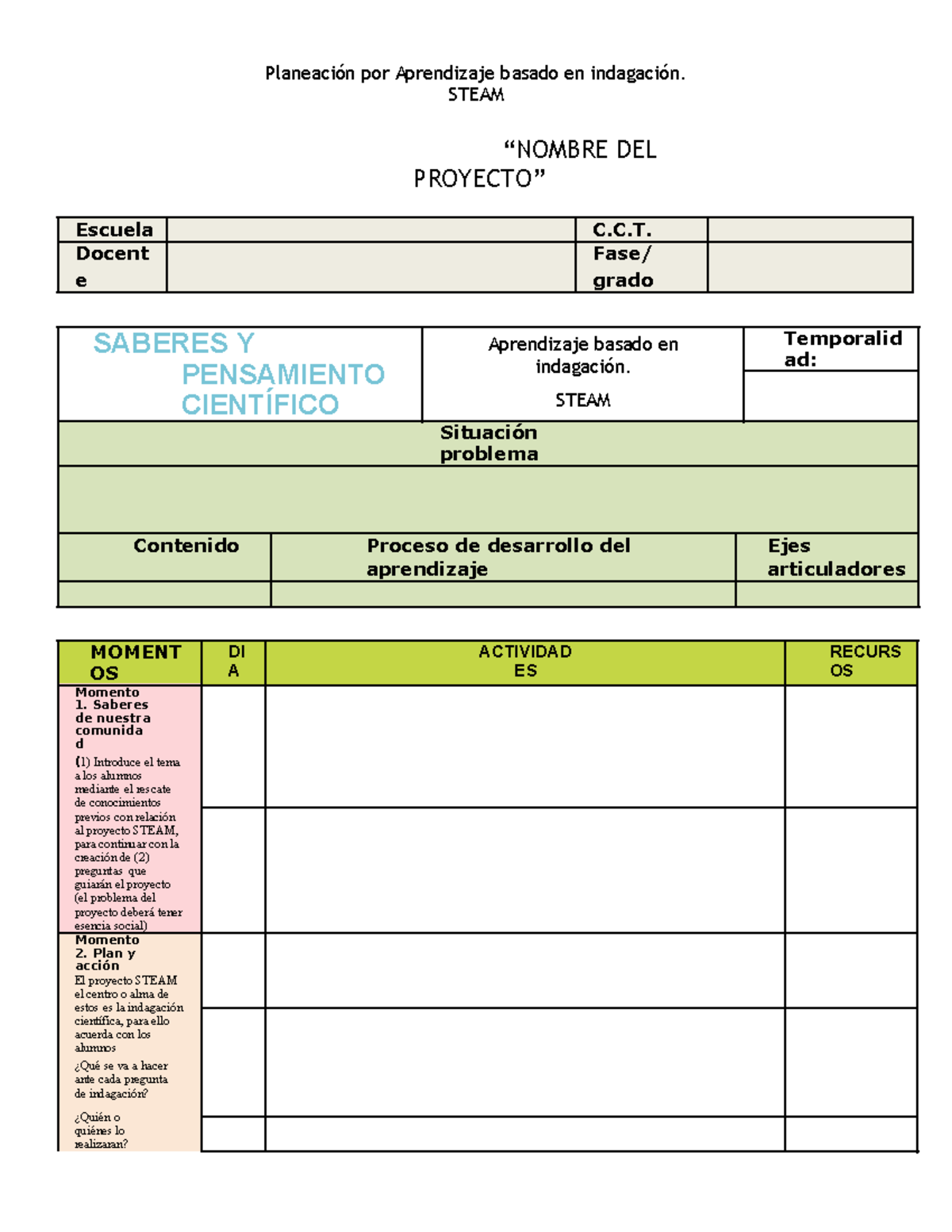 Planeacion-por-proyectos-steam compress Formato - Planeación por Aprendizaje basado en ...