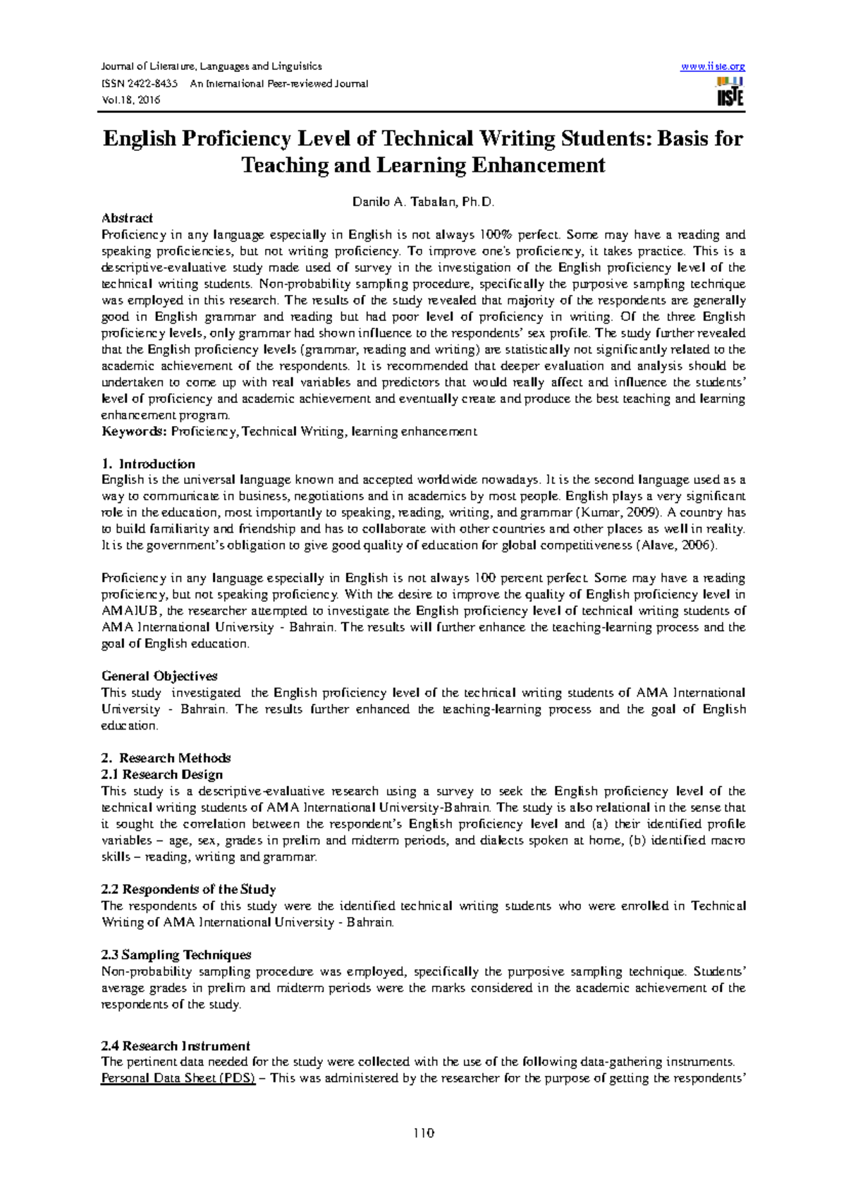 English Proficiency Levels in Technical Writing: A Study at AMAUB - Studocu