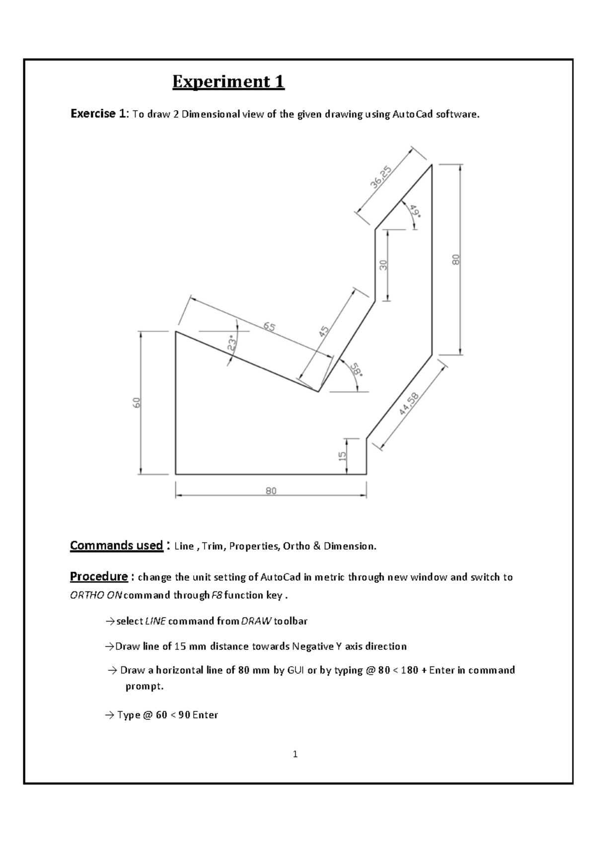 EDG Syllabusdsgg - Exercise 1: To draw 2 Dimensional view of the given drawing using AutoCad ...