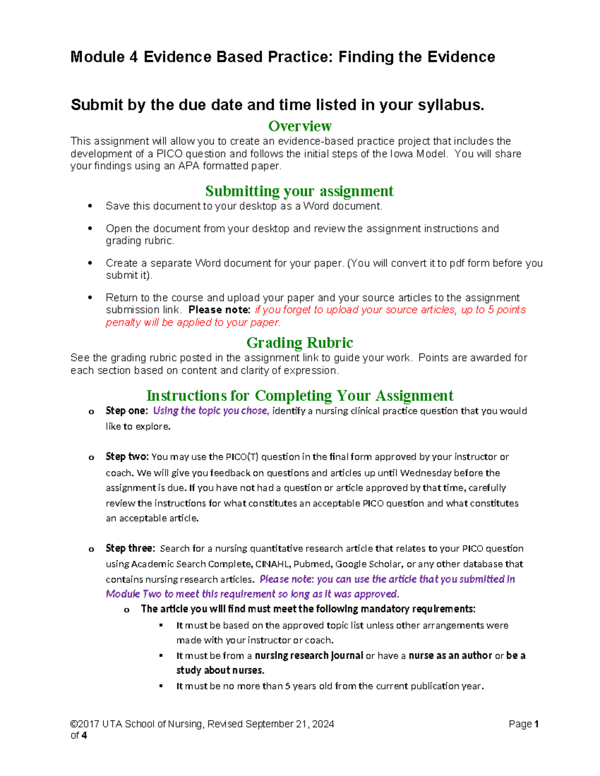 Module 4: Evidence-Based Practice Project Guidelines and Instructions ...