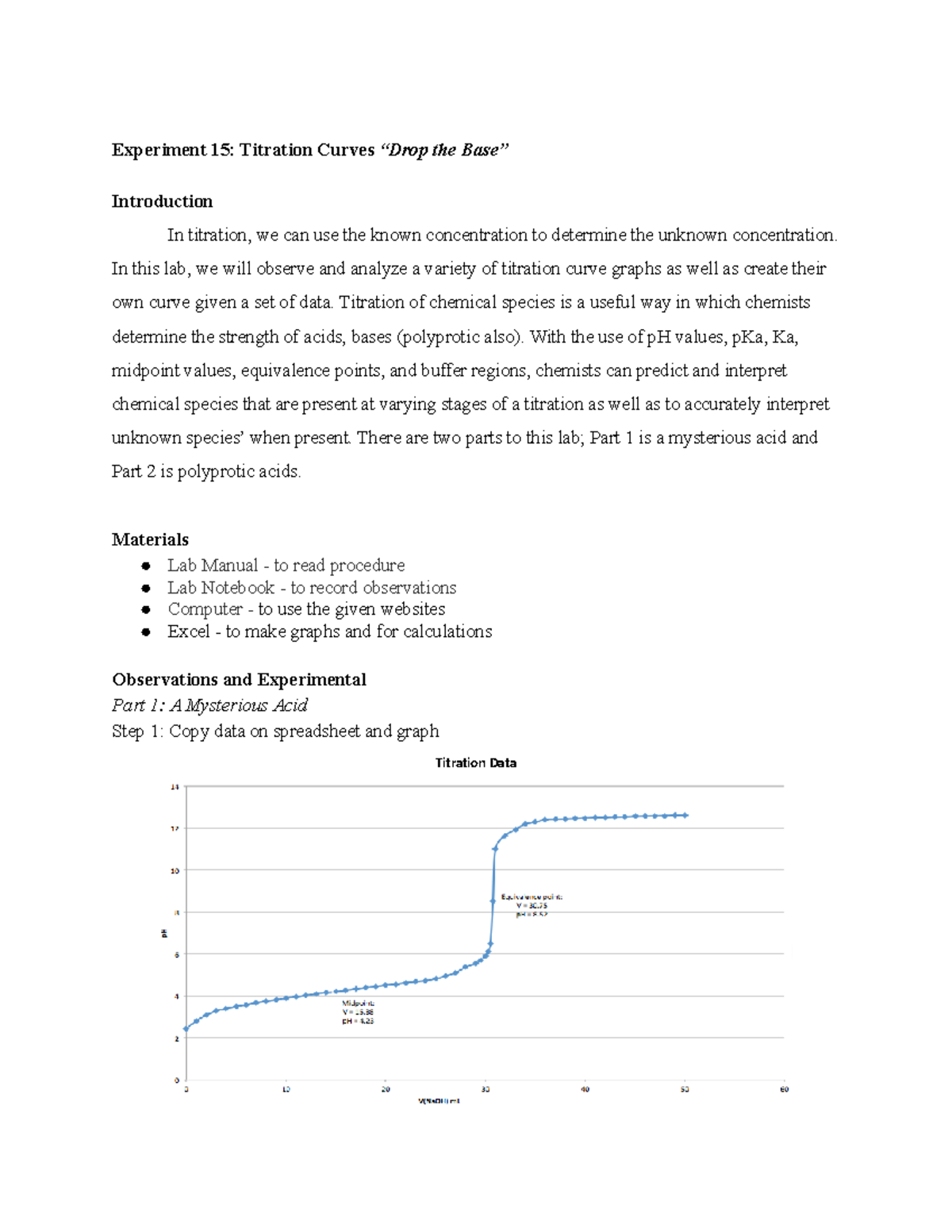 Lab 15 - Titration Curves: Analyzing Acids and Bases - Studocu