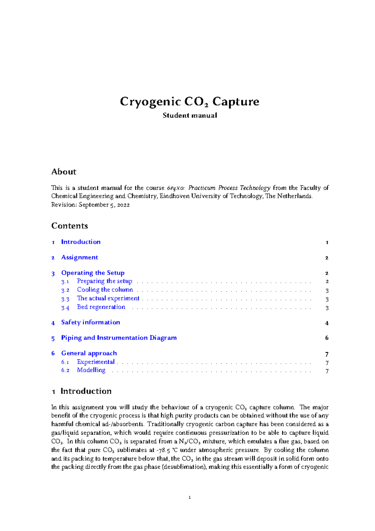 Student Manual: Cryogenic CO2 Capture for Course 6P4X0 - Studeersnel