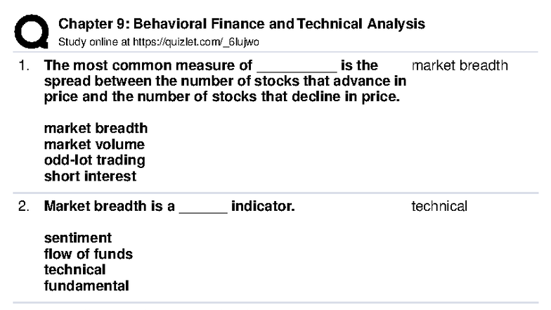 Chapter 9: Behavioral Finance & Technical Analysis Study Guide - Studocu