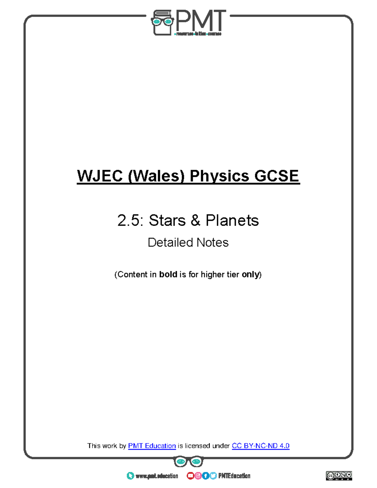 WJEC Physics GCSE 2.5: Detailed Notes on Stars and Planets - Studocu