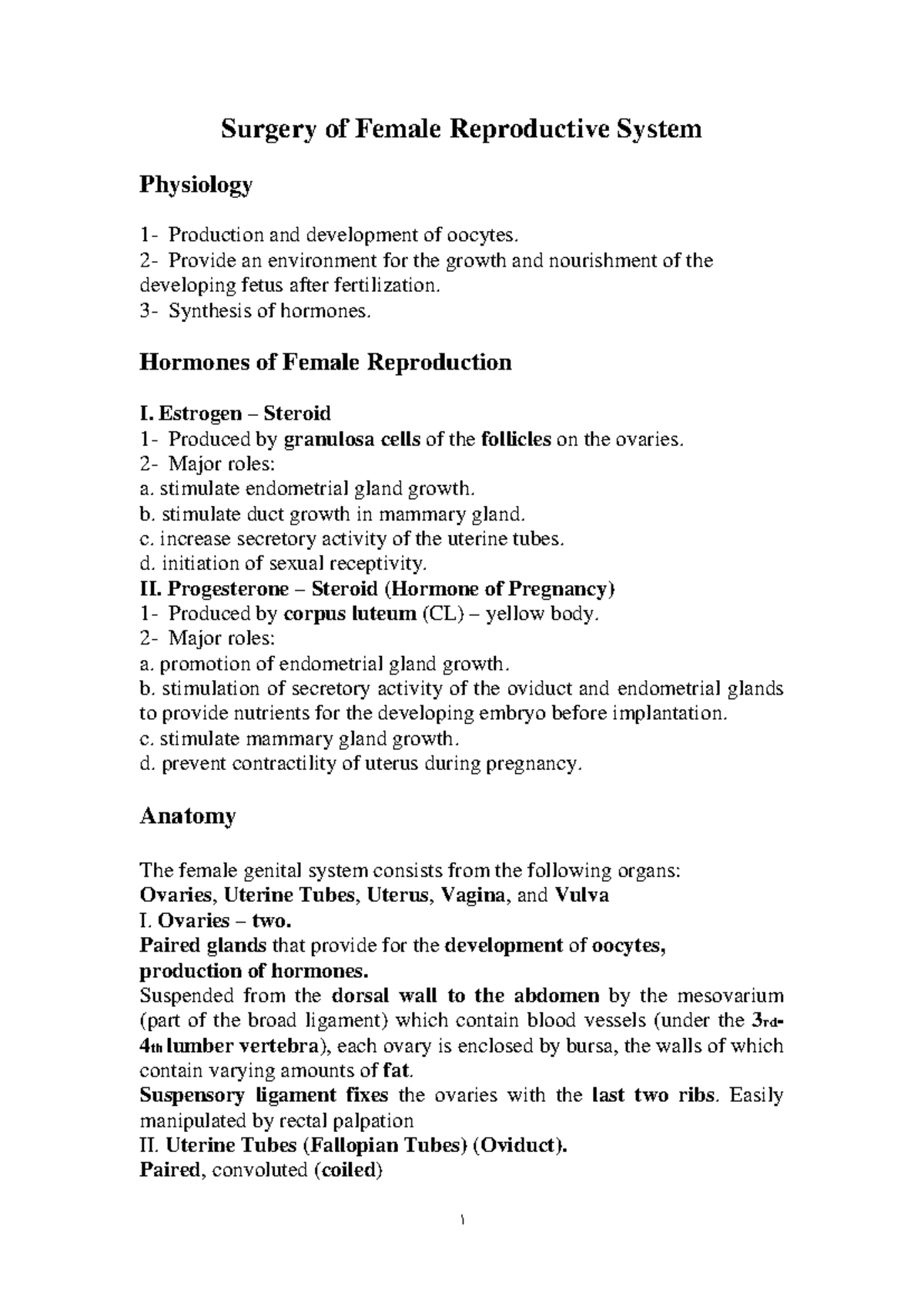 Surgery of Female Reproductive System: Oocyte Development & Hormones ...