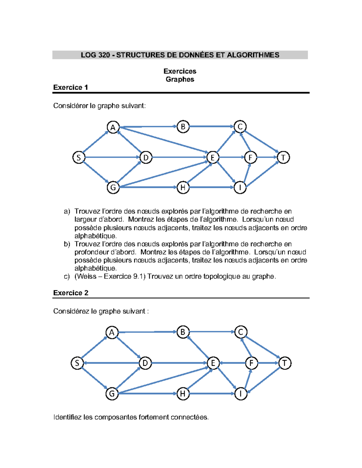 LOG 320 Exercices sur les Graphes et Algorithmes - Exercice 1 à 4 - Studocu