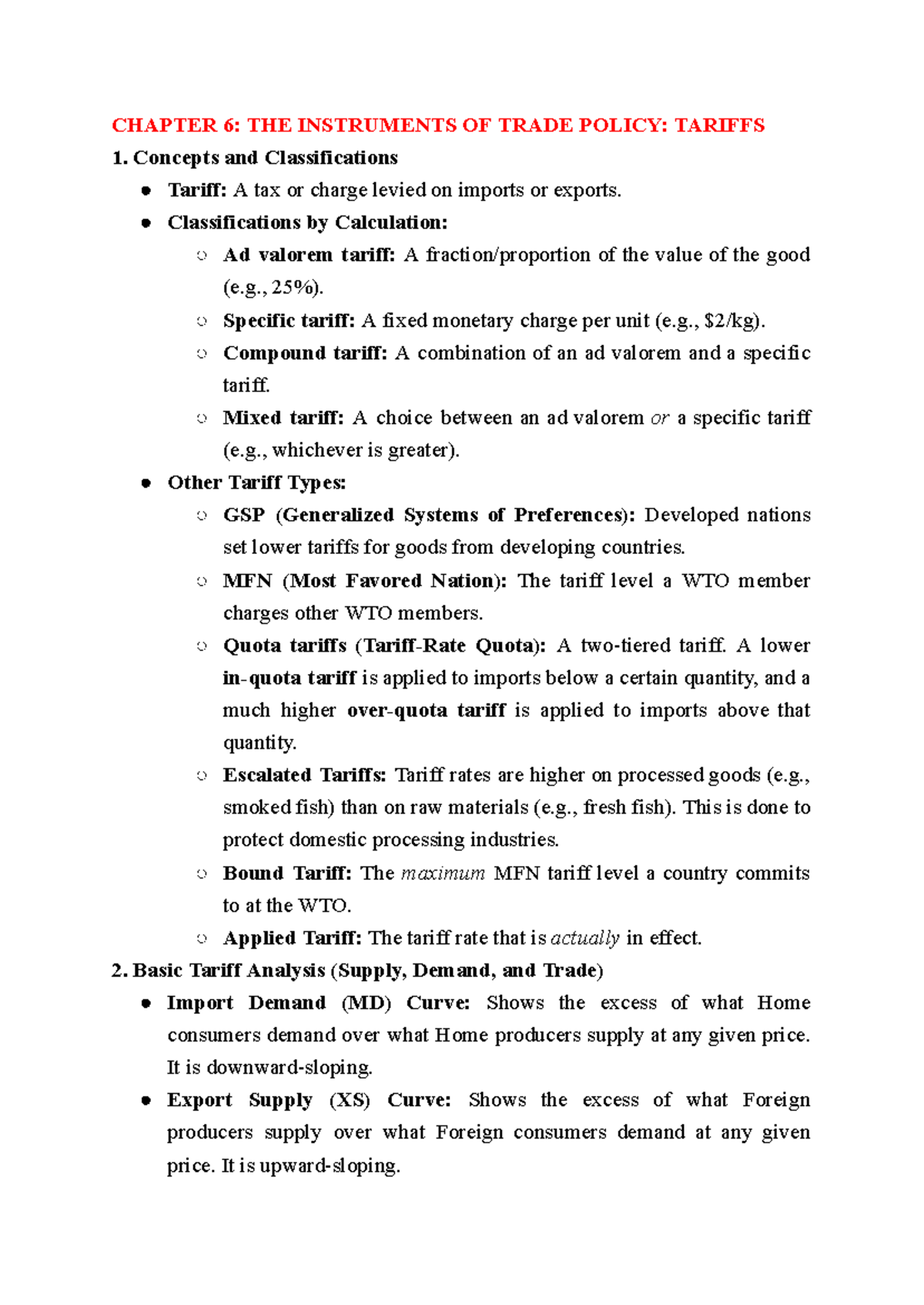 CHAPTER 6: TARIFFS - CONCEPTS, CLASSIFICATIONS, AND ANALYSIS - Studocu
