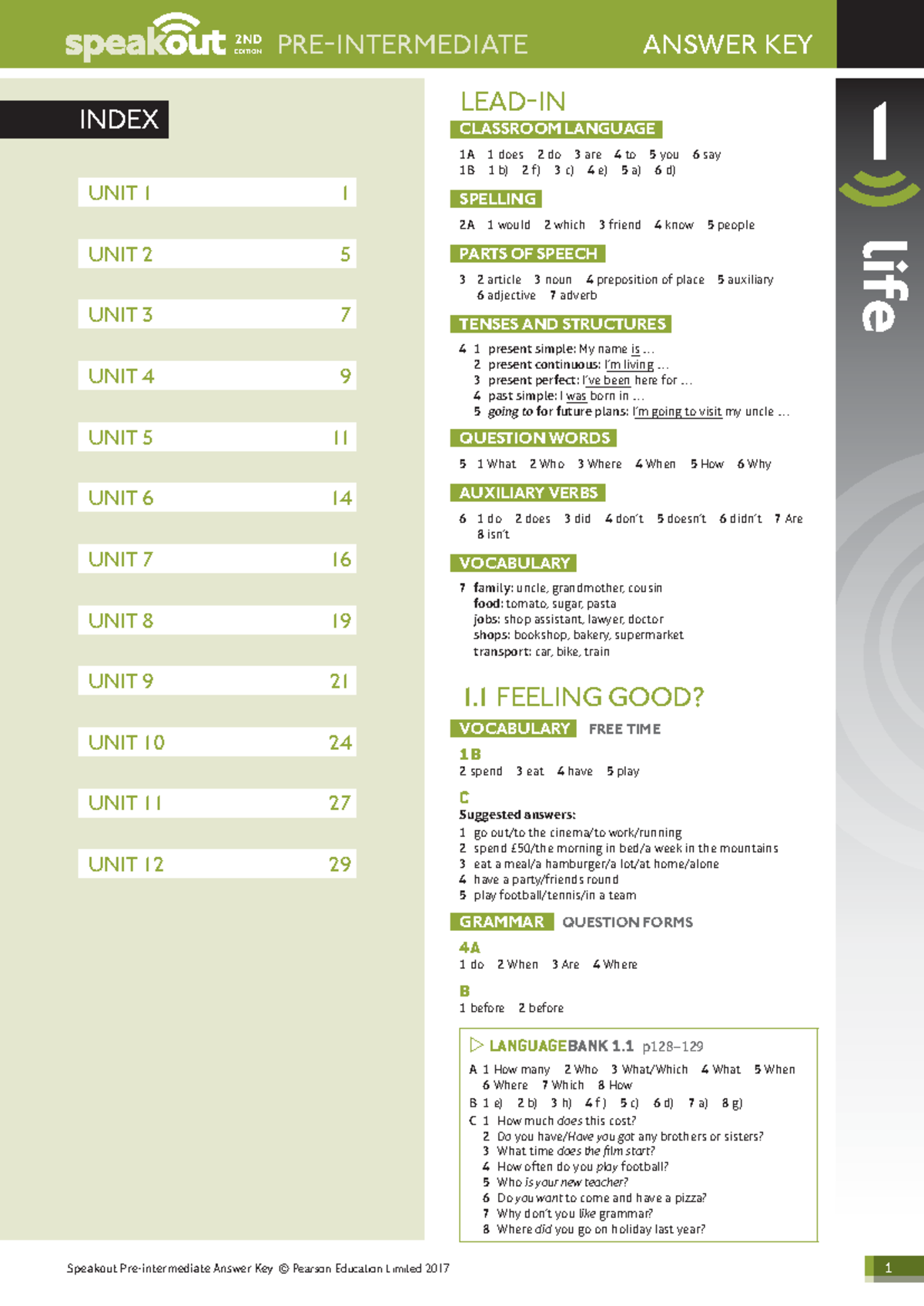 Sb answer key speak out preintermediate - 1 PRE-INTERMEDIATE ANSWER KEY ...