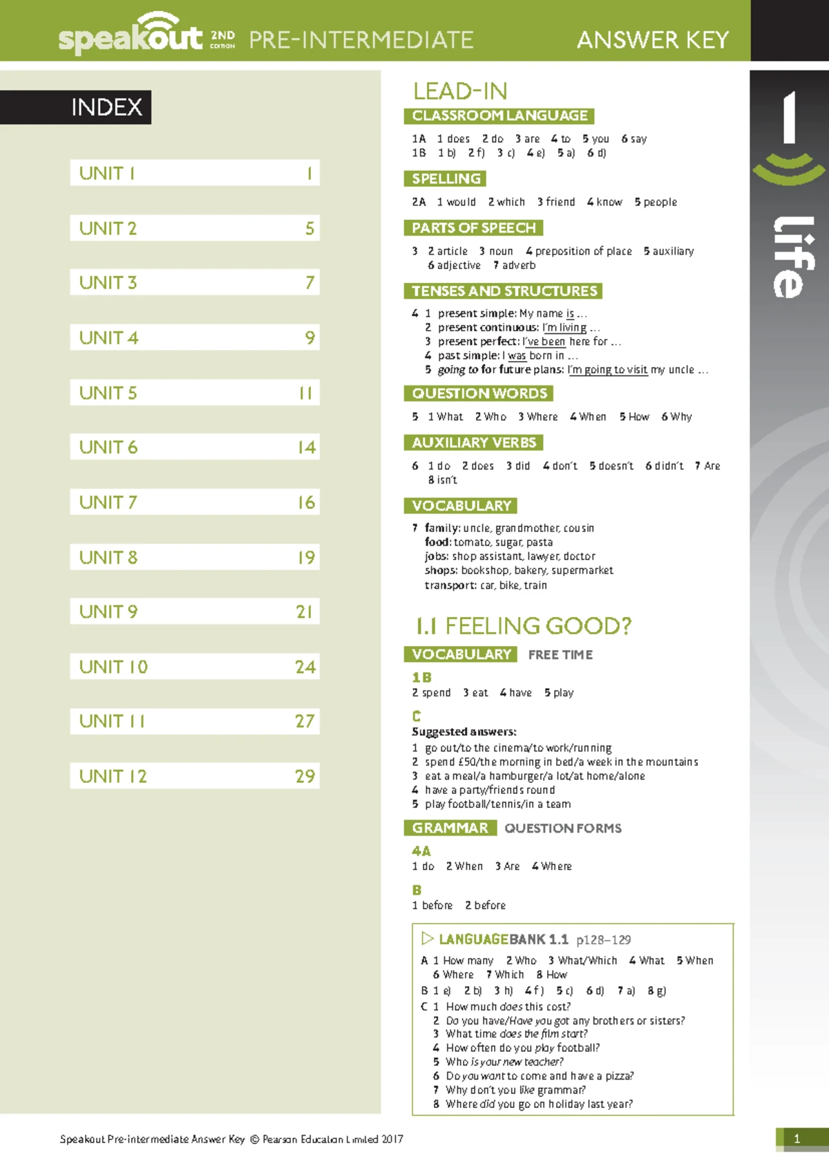 Sb answer key speak out preintermediate - 1 PRE-INTERMEDIATE ANSWER KEY ...