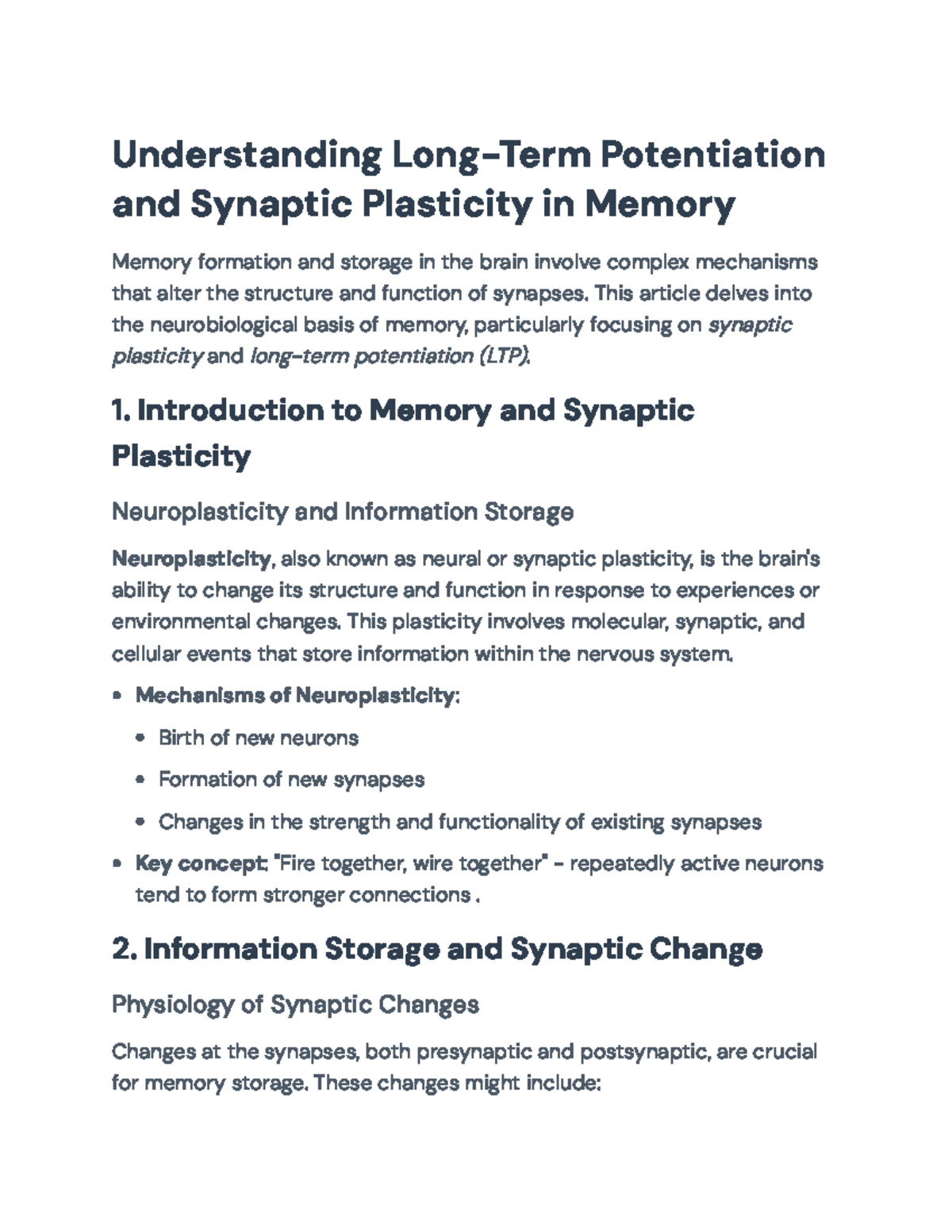 Understanding LTP & Synaptic Plasticity in Memory Formation: A Study on ...