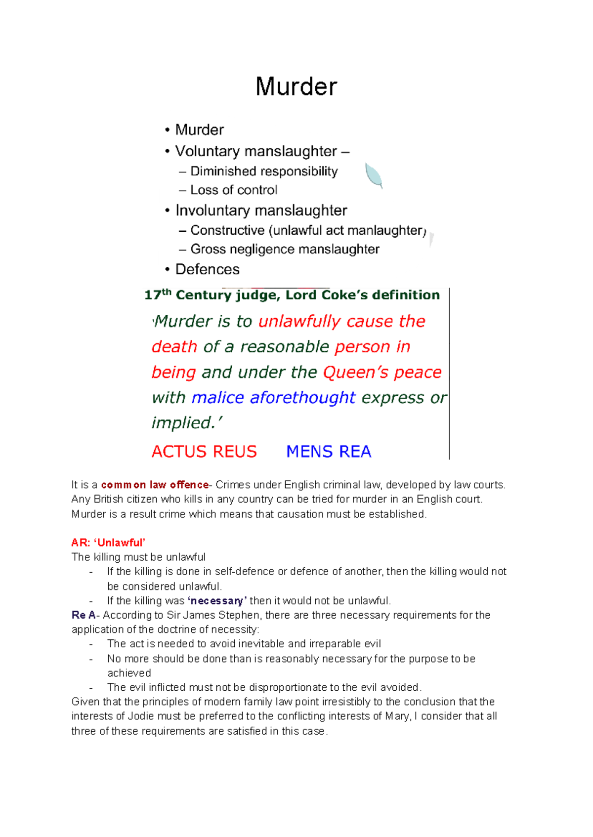 Murder in English Law: Common Law Offense and Key Principles - Studocu