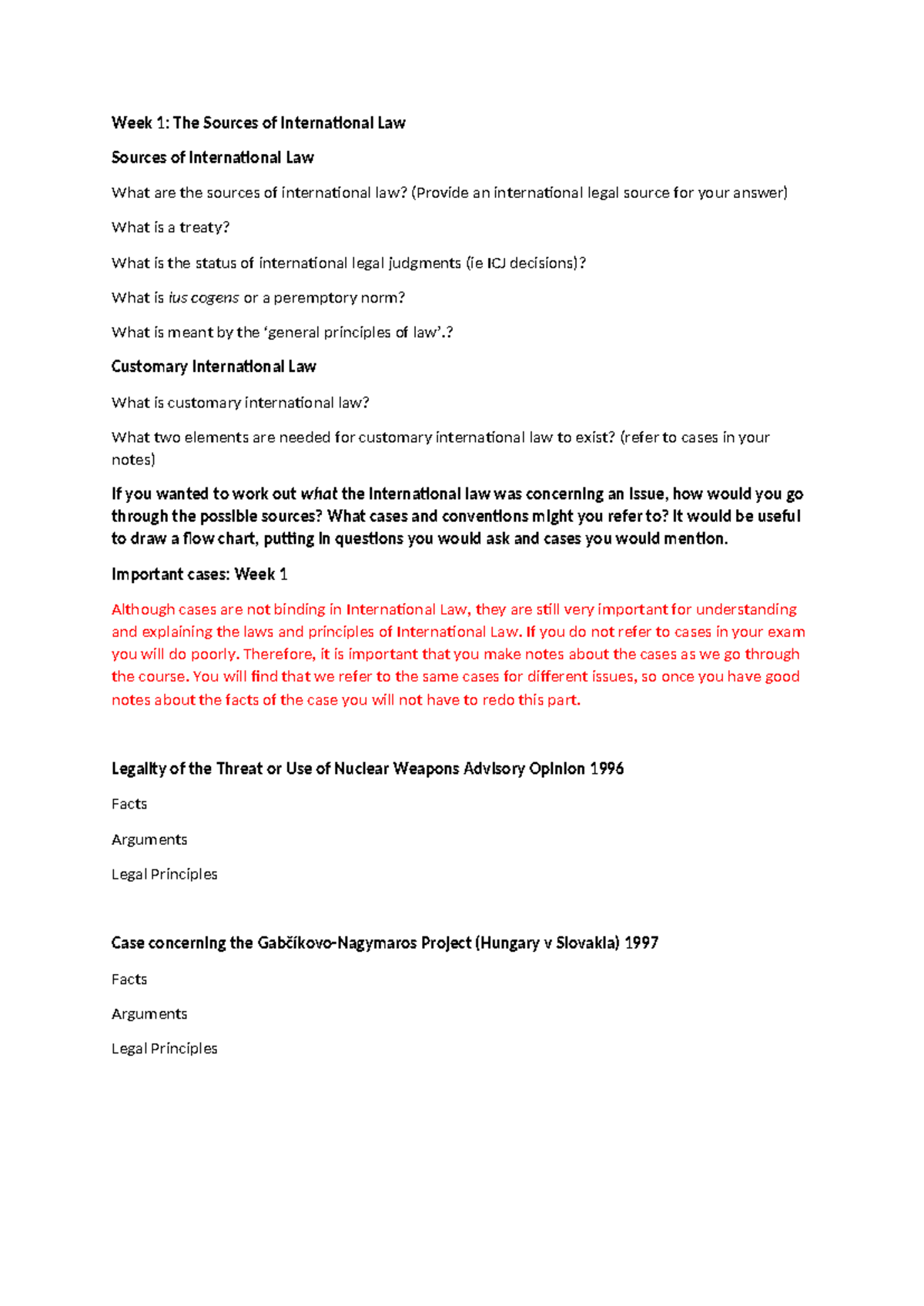 Week 1: Sources of International Law - Guided Notes - Studocu