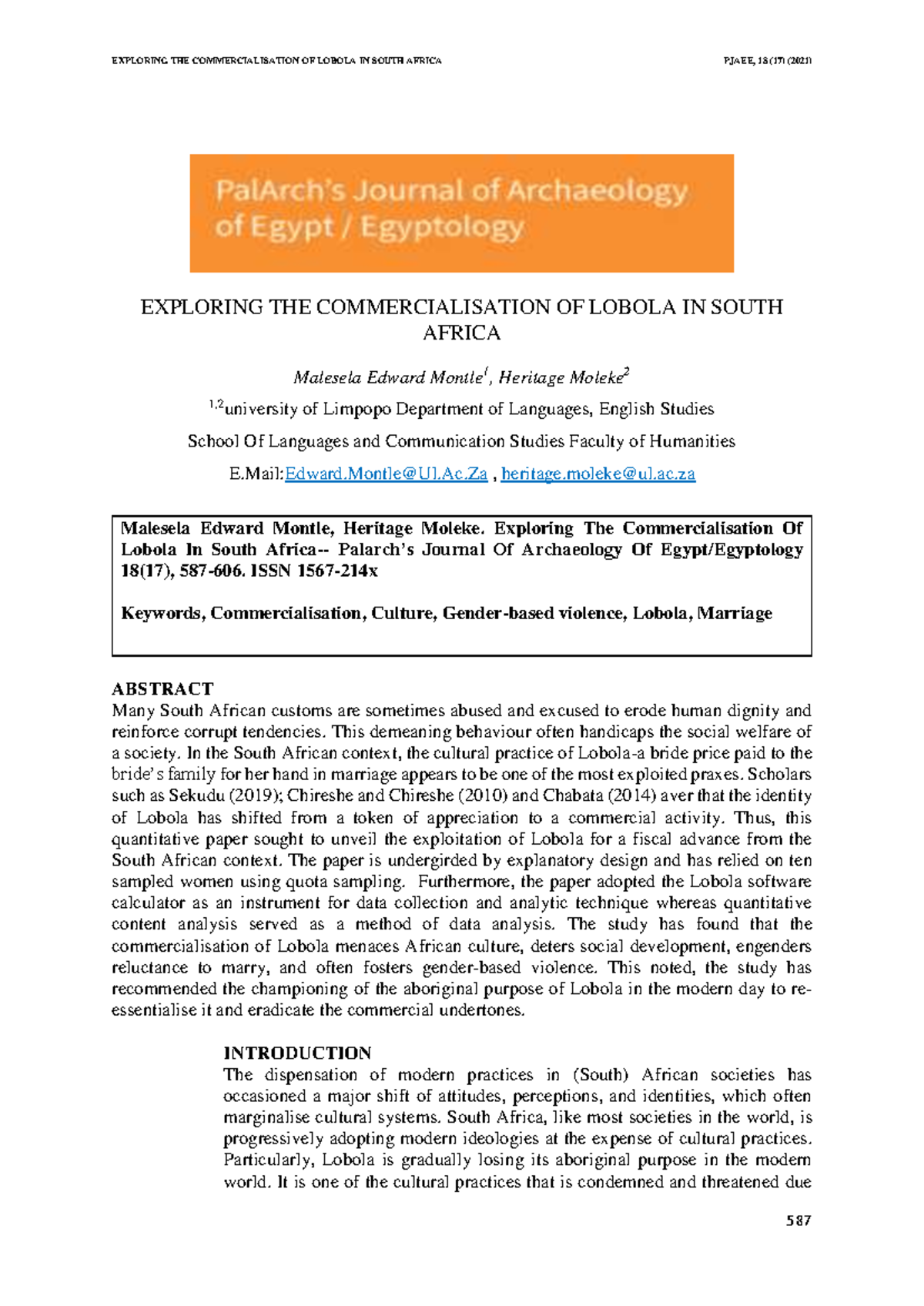 Exploring the Commercialisation of Lobola in South Africa: Impacts ...