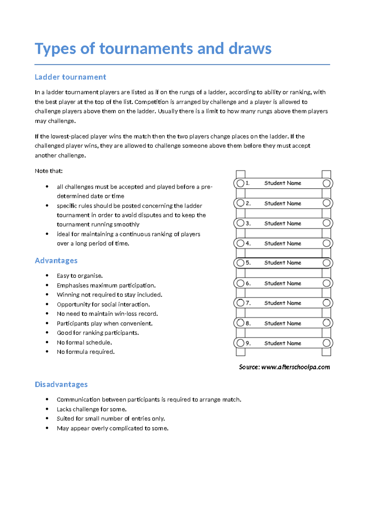 Types of Tournaments and Draws - A Comprehensive Overview - Studocu