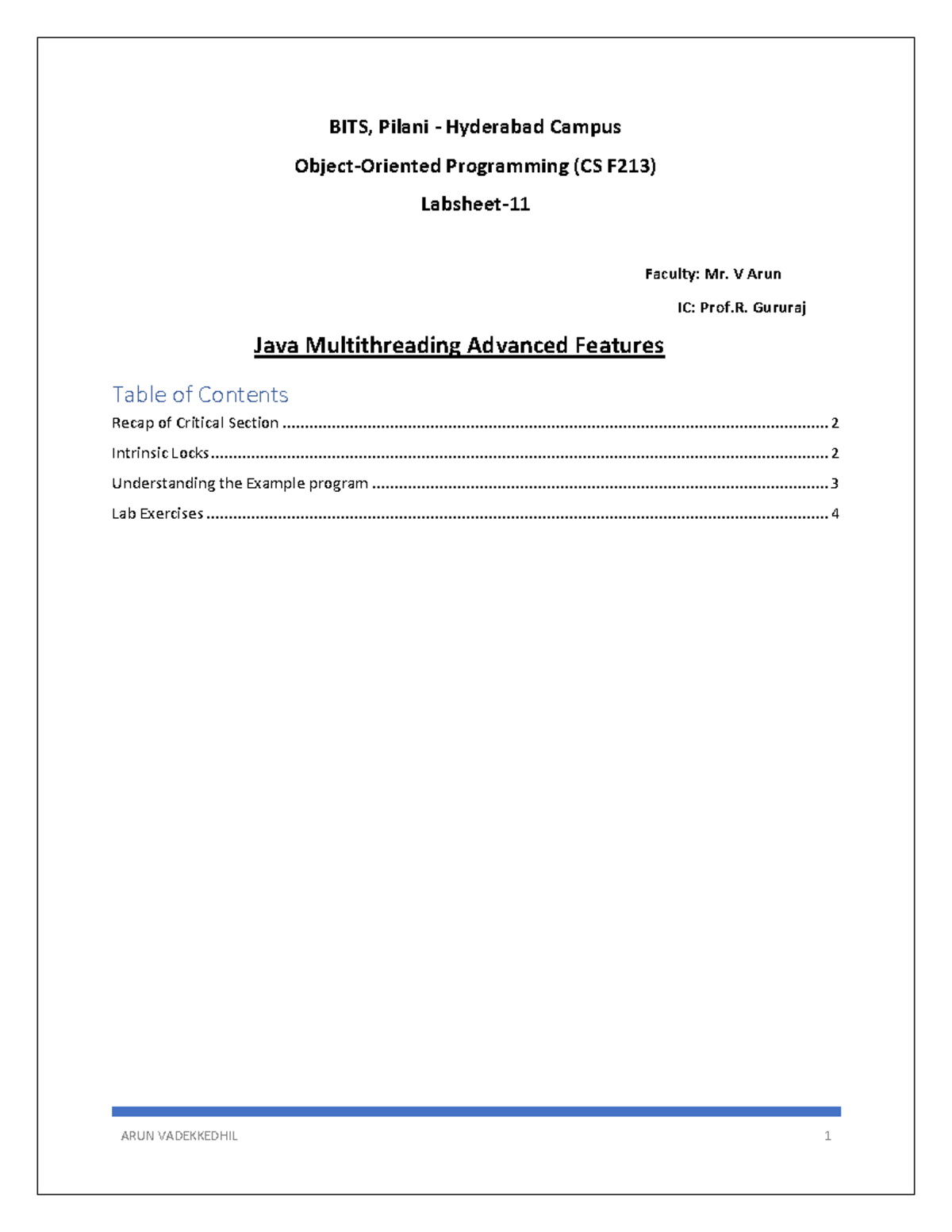 Java Multithreading Lab Exercises - CS F213 Labsheet-11 - Studocu