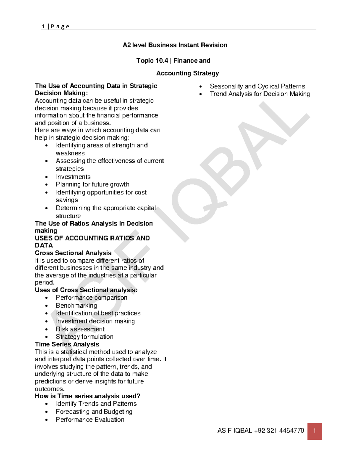A2 Finance Revision: Strategic Use of Accounting Data & Ratios - Studocu