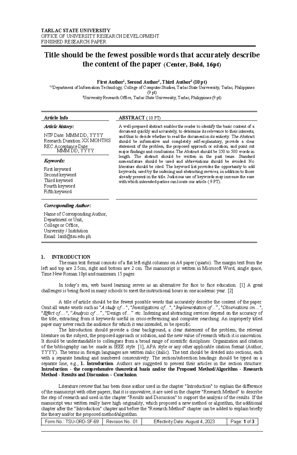 TSU-ORD-Research Paper Format Guidelines and Structure - Studocu
