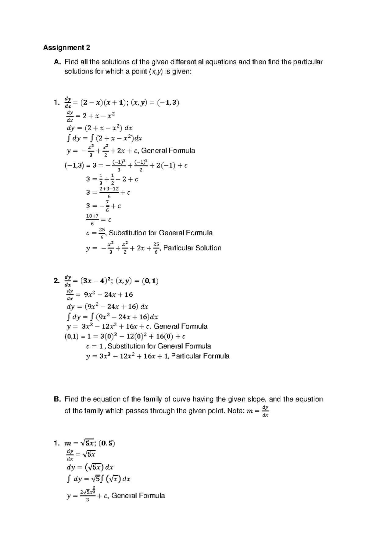 Differential Equations Solutions and Particular Cases - Assignment 2 A ...