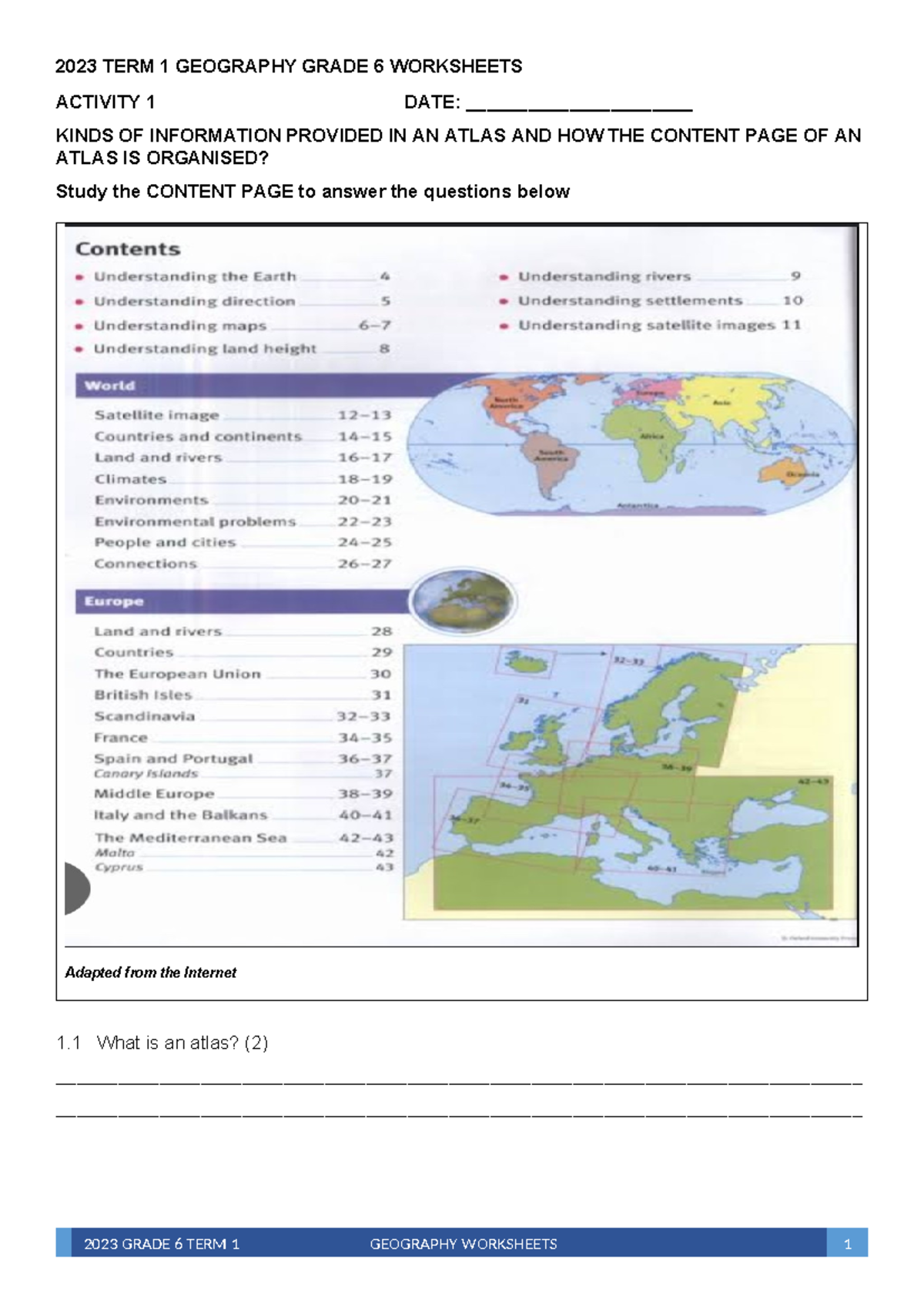 2023 GRADE 6 TERM 1 GEOGRAPHY WORKSHEETS: ATLAS & MAP SKILLS - Studocu