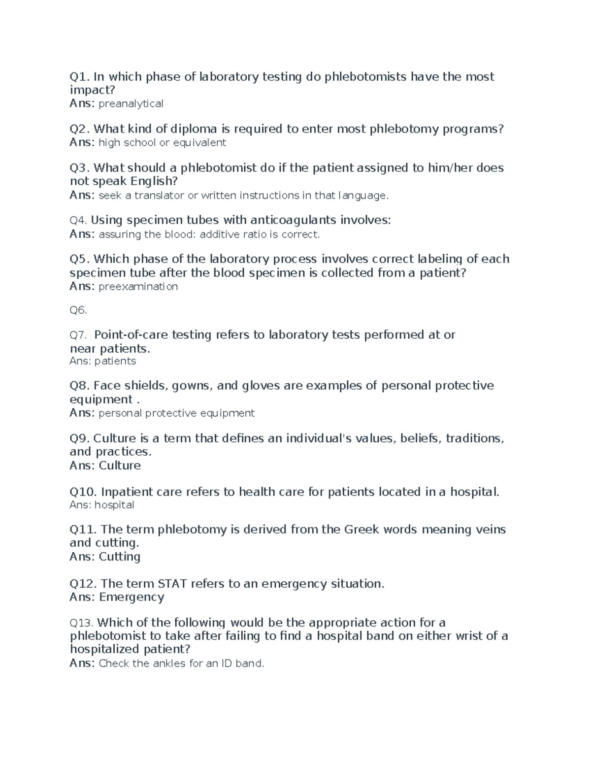 Phlebotomy Notes: Key Concepts and FAQs for Exam Prep - Studocu