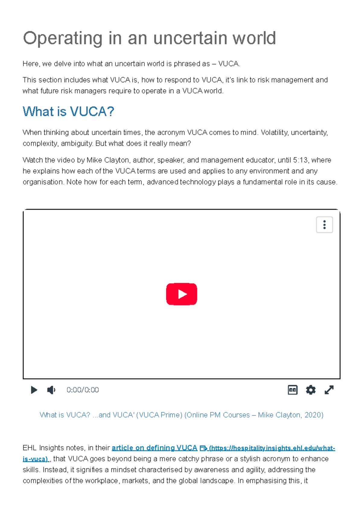 VUCA Insights: Navigating Uncertainty in Risk Management (PM 101) - Studocu