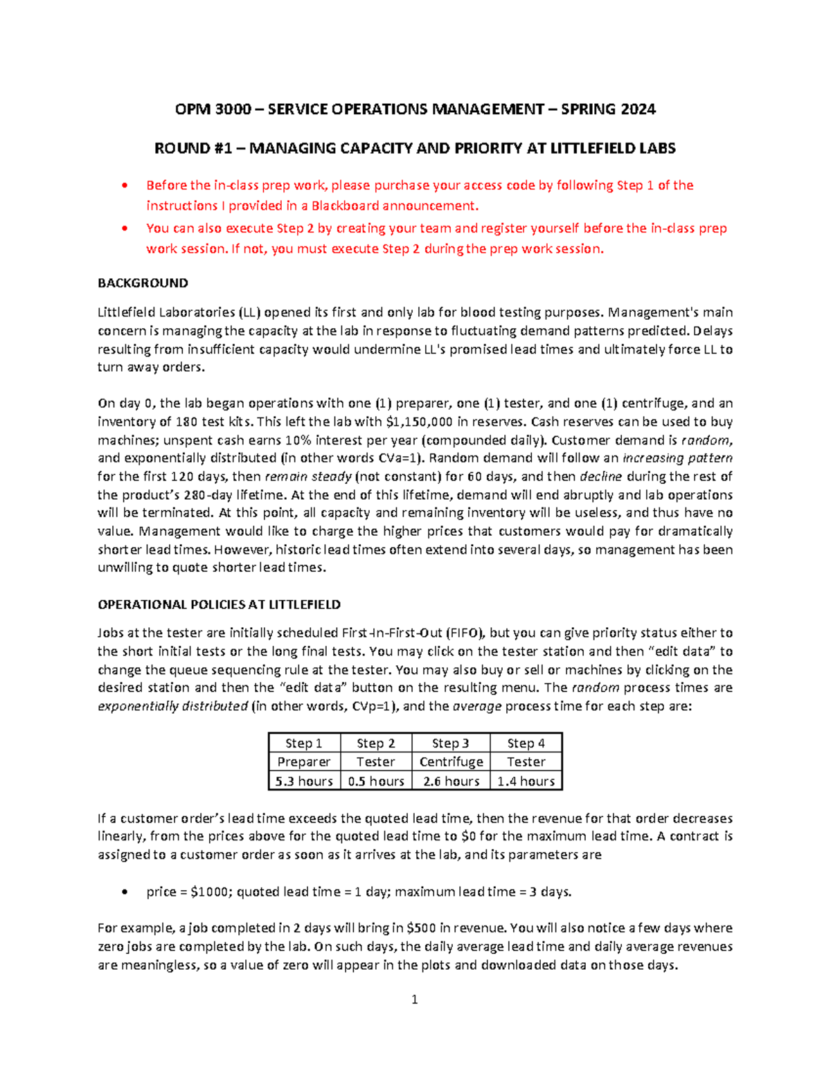 OPM 3000 - Littlefield Labs - Spring 2024 - Round 1 Capacity Challenge - Studocu