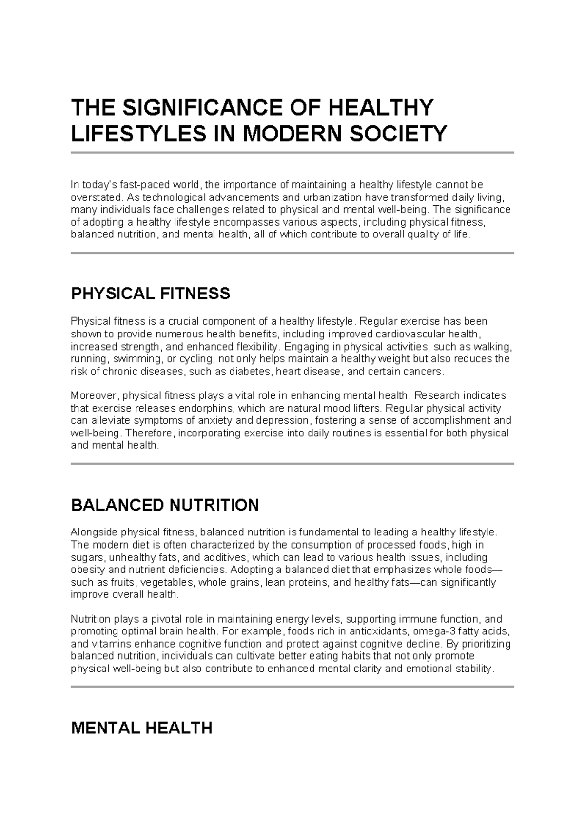 THE Significance OF Healthy Lifestyles IN Modern Society - THE ...