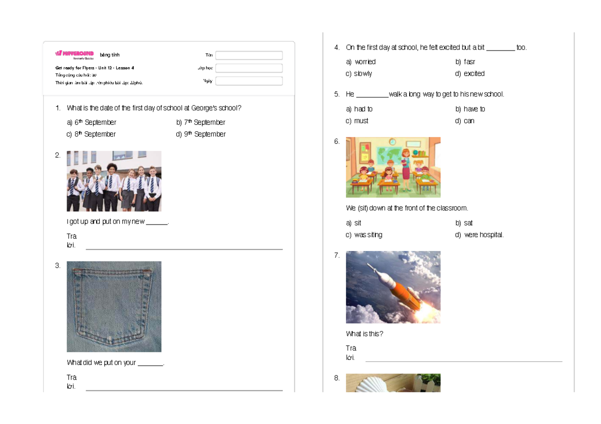 Get Ready for Flyers - Unit 12 - Lesson 4 Exercises - Studocu