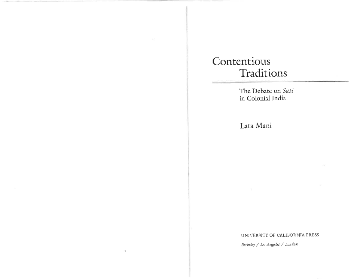 LATA MANI CH5: The Female Subject and the Colonial Gaze on Sati - Studocu