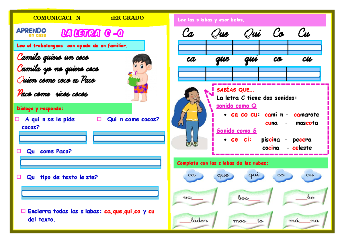 COMUNICACIÓN 1ER GRADO: La Letra C y sus Sonidos - Studocu