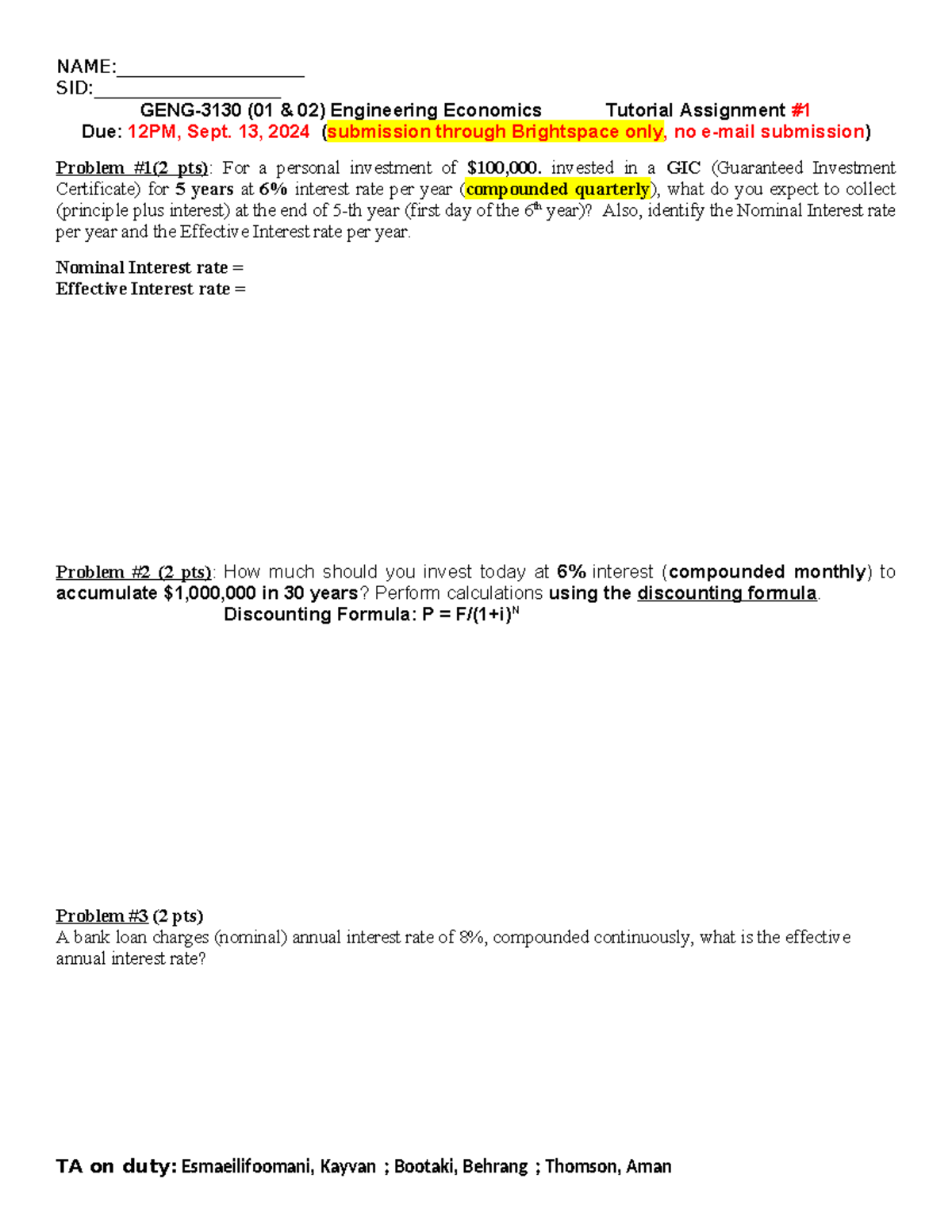 GENG-3130 Tutorial Assignment 1: Problems for Sept 13, 2024 - Studocu