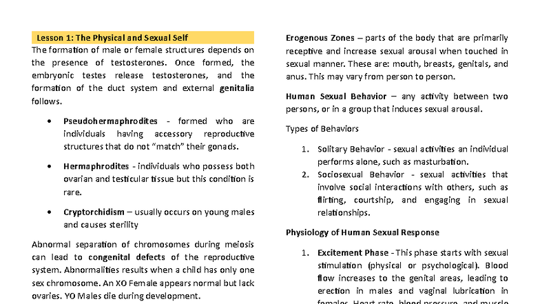 UTS - Midterm Lesson 1: The Physical and Sexual Self Overview - Studocu