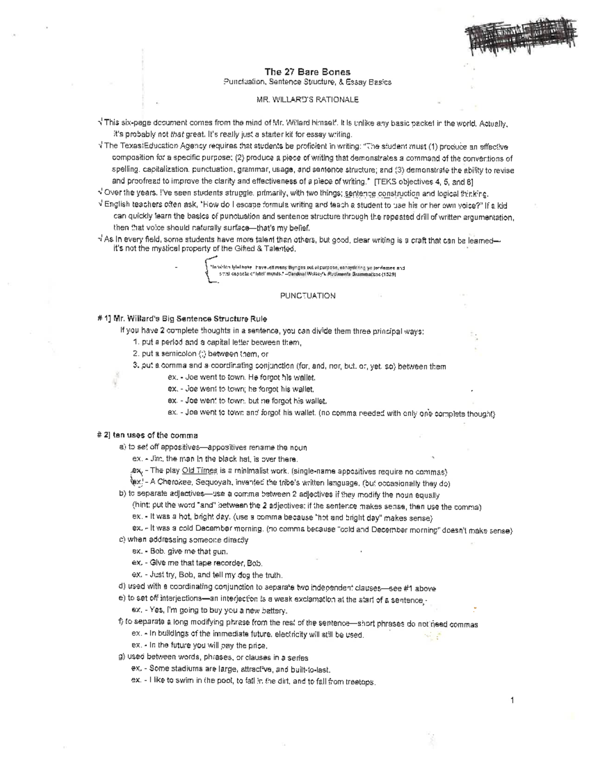Bare Bones Grammar - English notes - The 27 Bare Bones Punctuation ...