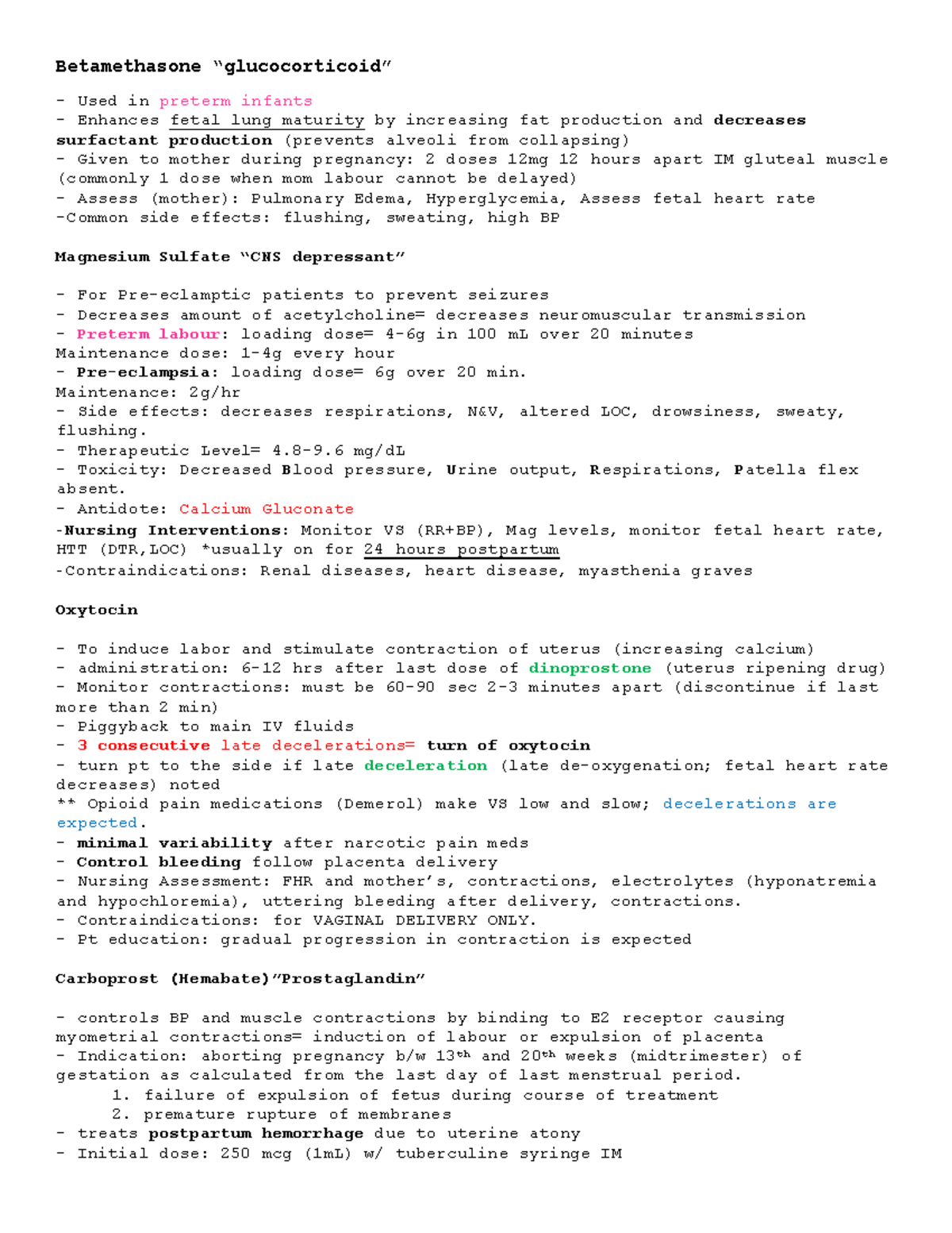 Obstetric Medications Overview: Key Drugs and Their Uses - Studocu