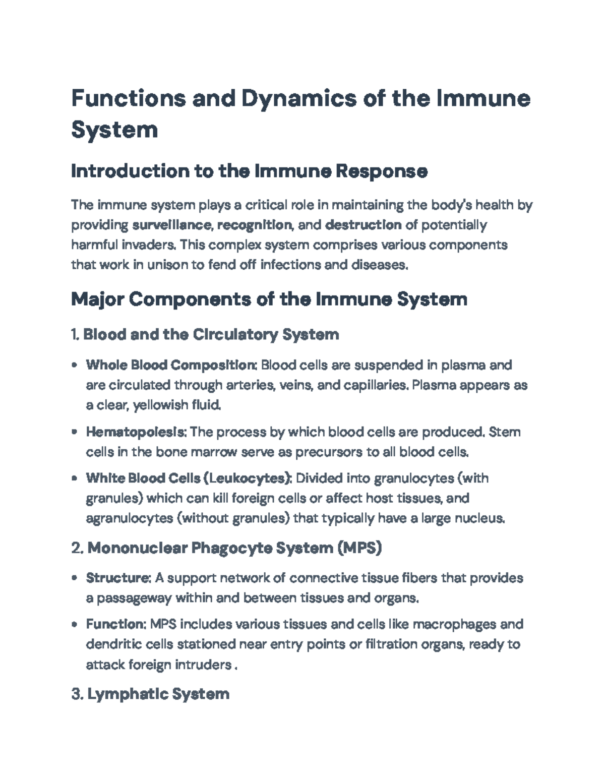 Functions and Dynamics of the Immune System: An Overview for Biology ...