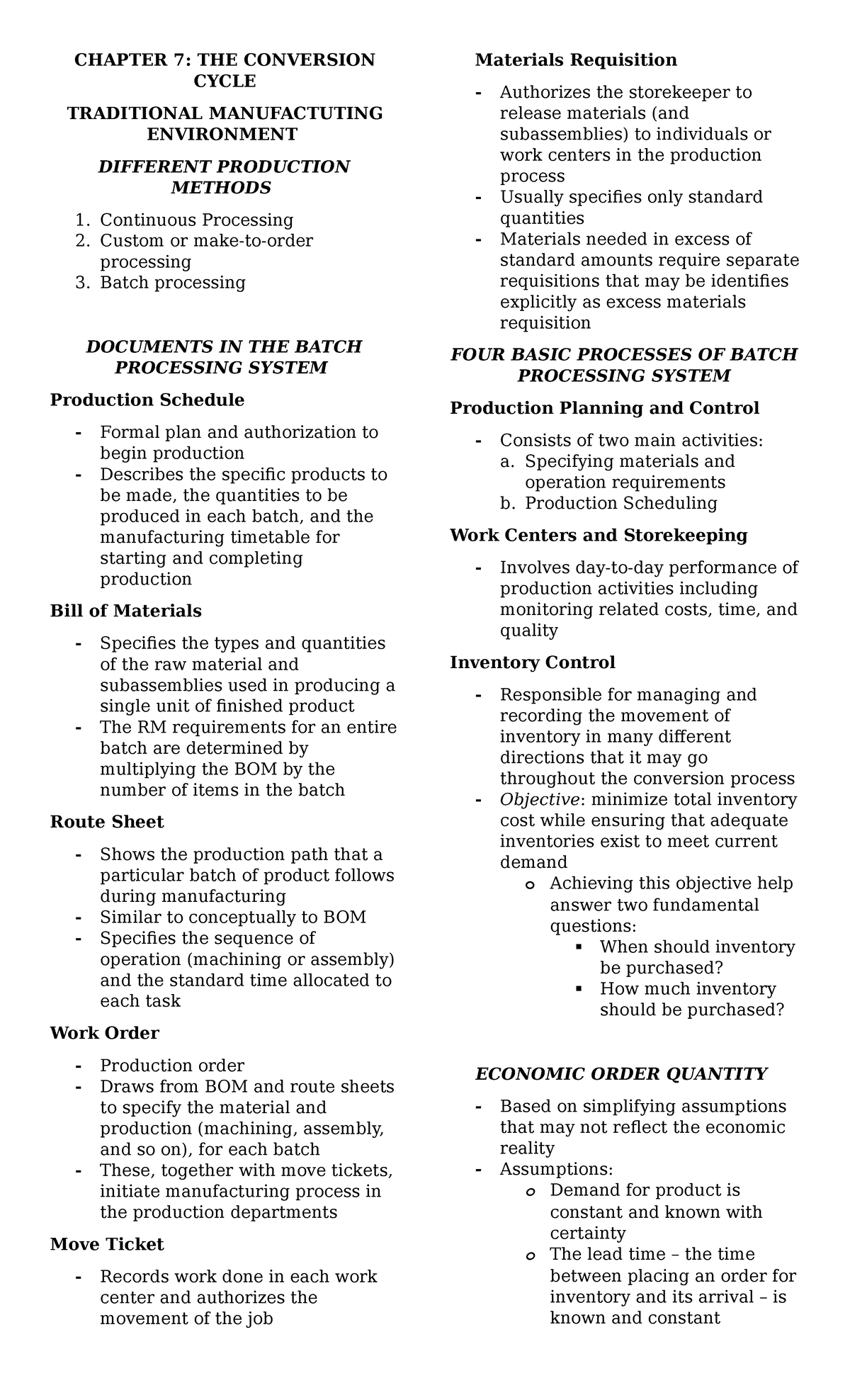 Chapter 7: The Conversion Cycle in Traditional Manufacturing - Studocu