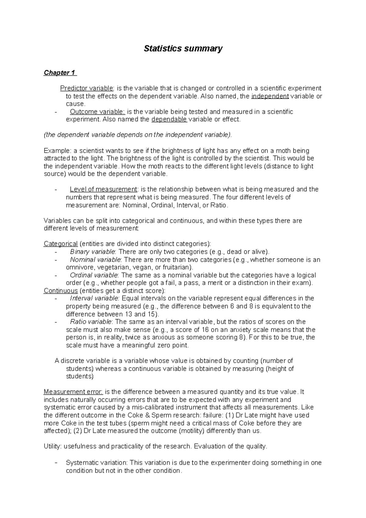 Statistics Andy Field Chapter Summary: Key Concepts from Ch 1, 2, 3, 5 ...