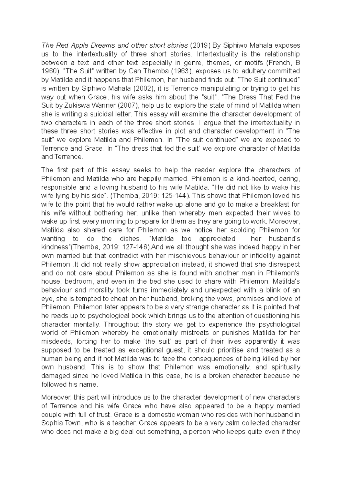 ENG 101 Final Essay: Intertextuality in Mahala's Short Stories - Studocu