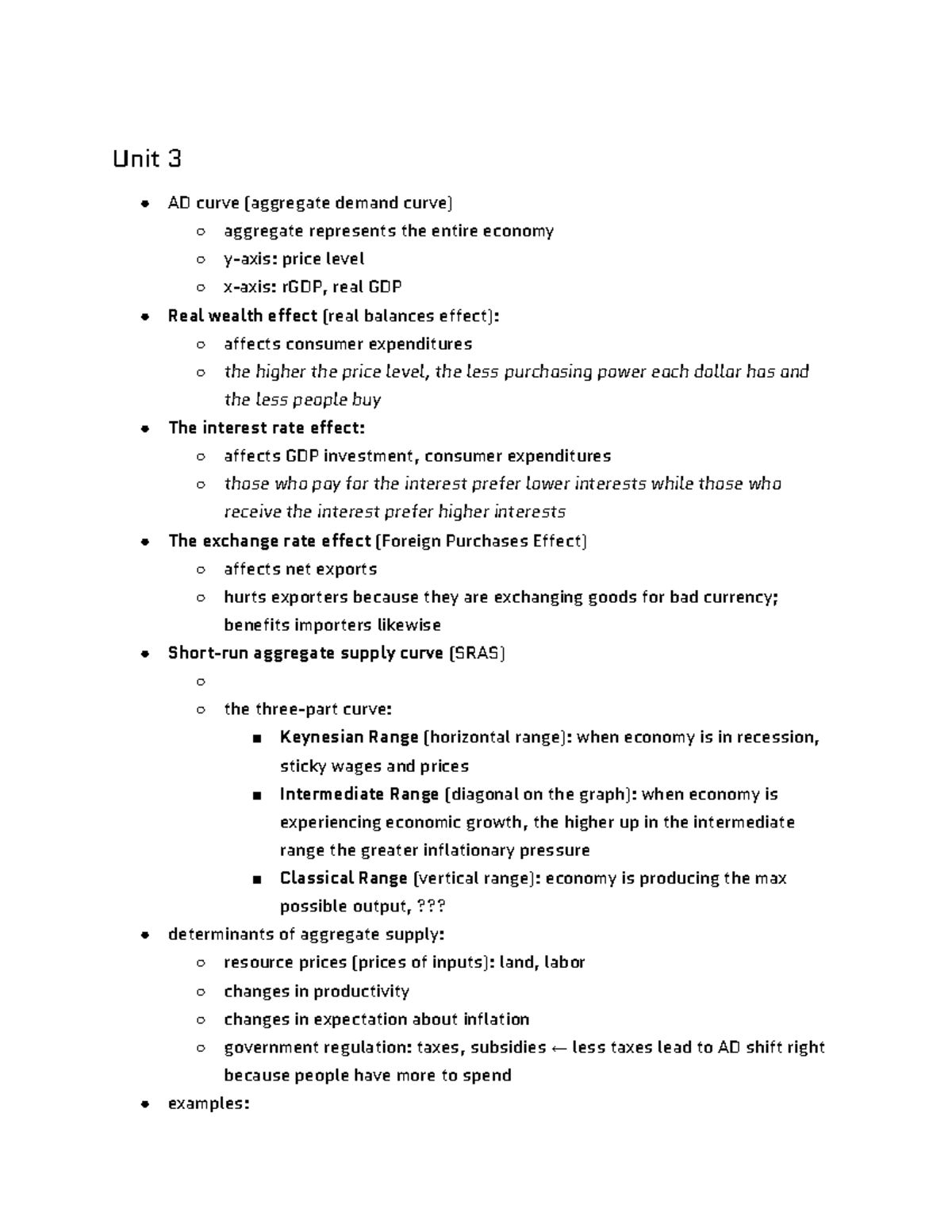 Macro Notes Unit 3: Aggregate Demand & Supply Concepts - Studocu