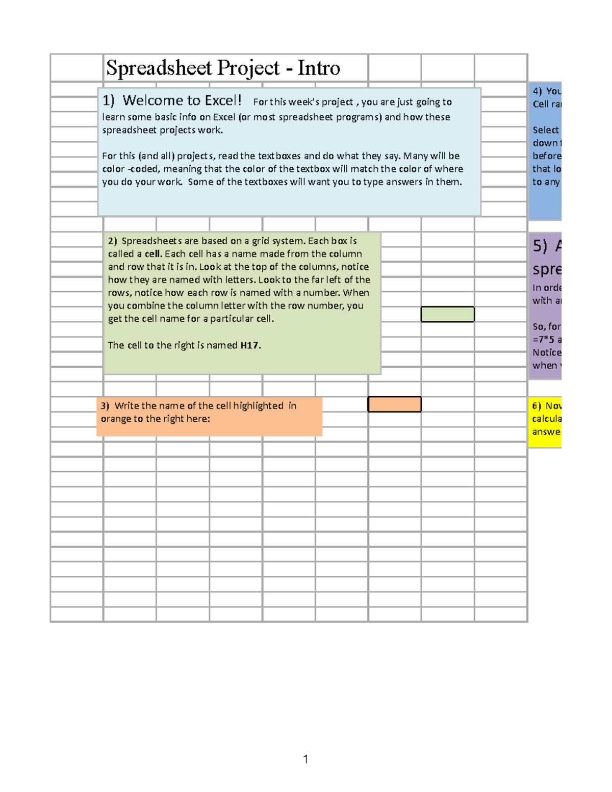 Spreadsheet Project Intro: Basic Excel Functions & Graphs (SPREAD 1 ...