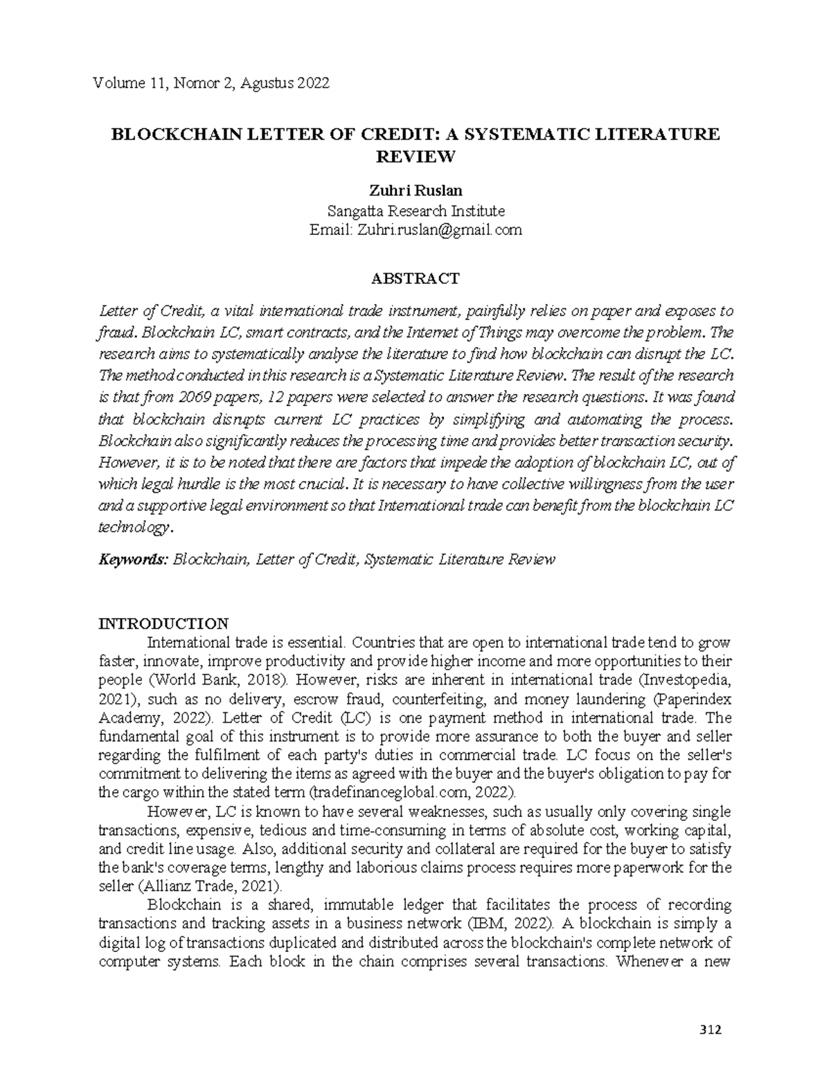 Systematic Literature Review on Blockchain Letters of Credit (LC) - Studocu
