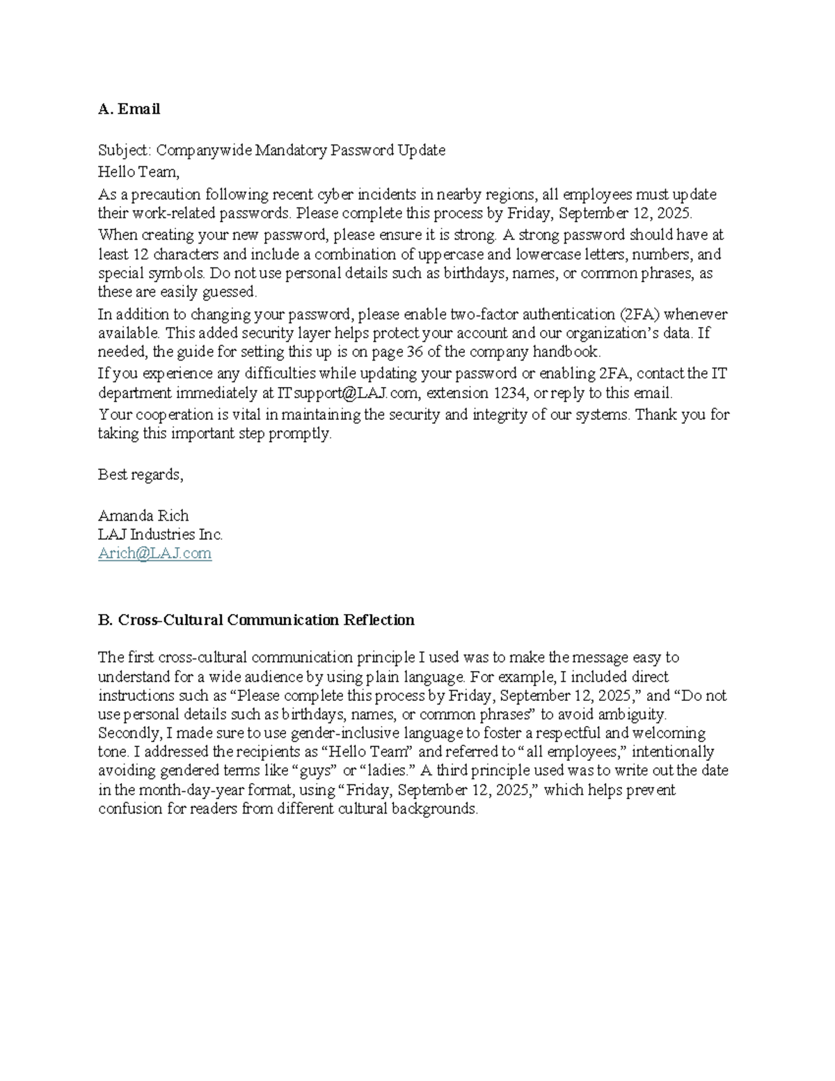 D270 Task 1: Companywide Password Update & Security Guidelines - Studocu