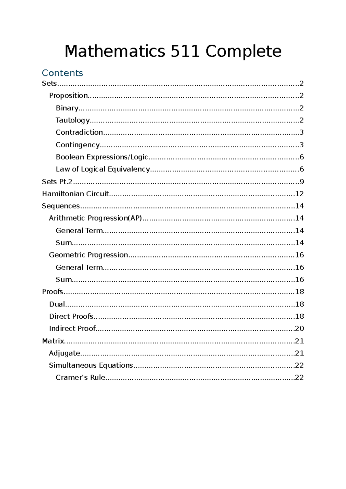 Mathematics 511 Comprehensive Study Guide on Sets and Logic - Studocu